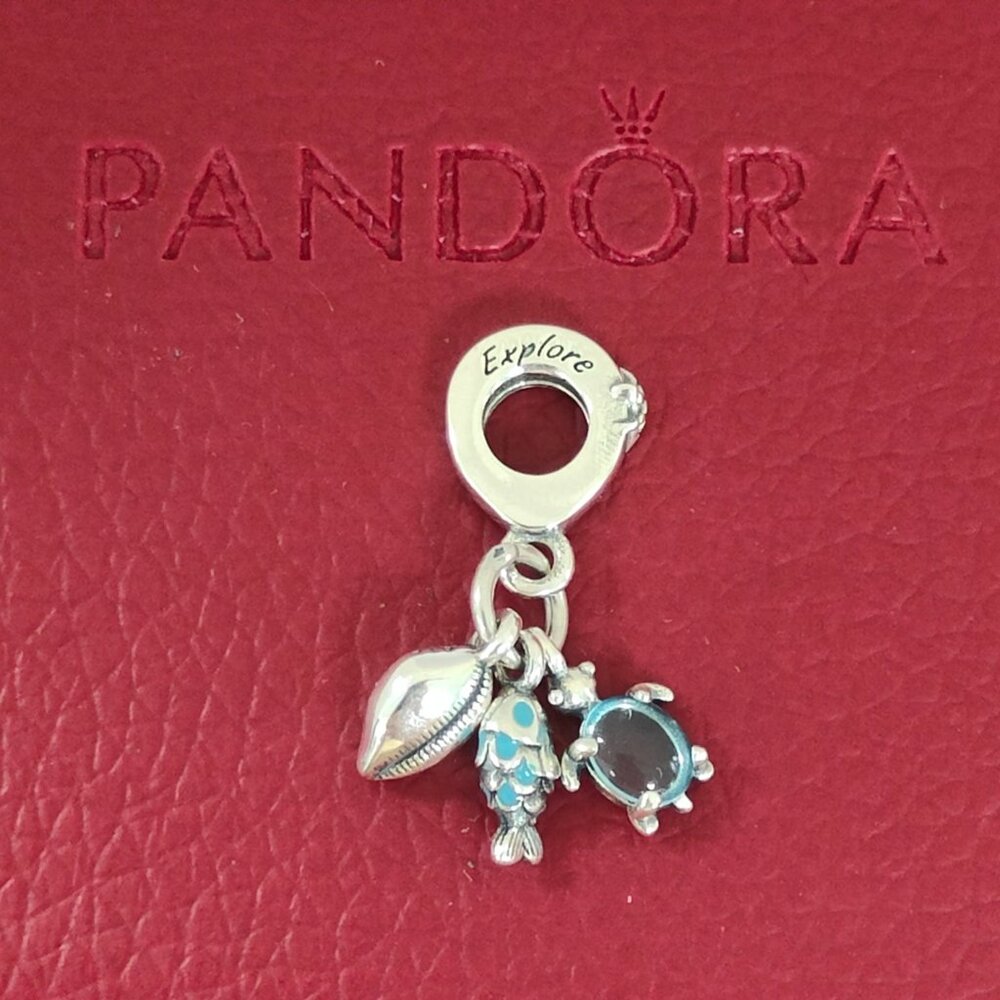 Pandora Fish, Sea Turtle & Conch Triple Dangle Charm … - Gem